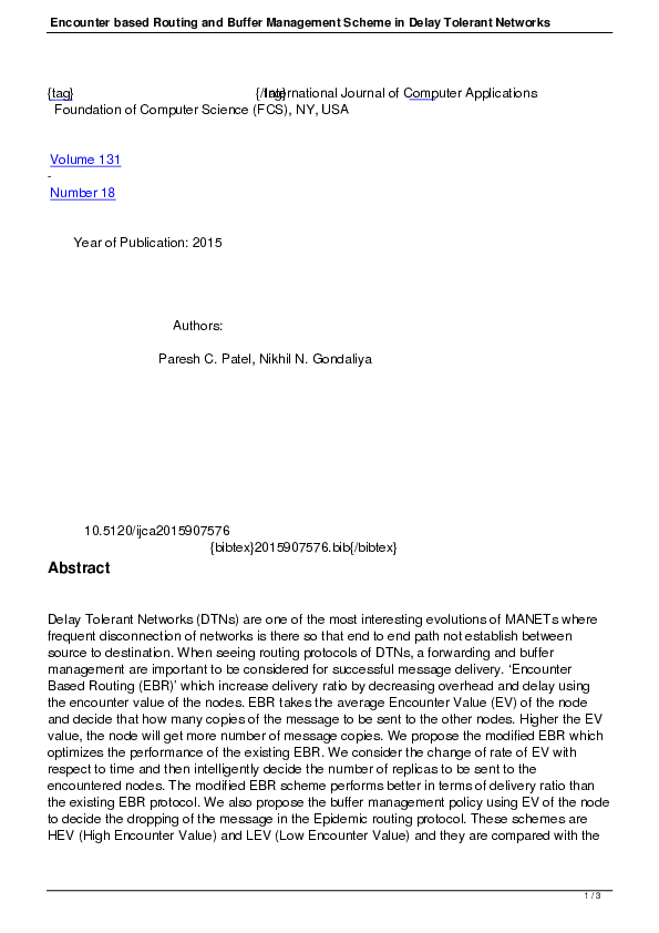 Pdf Encounter Based Routing And Buffer Management Scheme In Delay Tolerant Networks