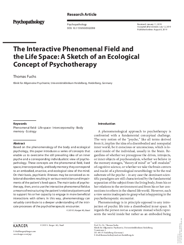 (PDF) The Interactive Phenomenal Field and the Life Space: A Sketch of ...