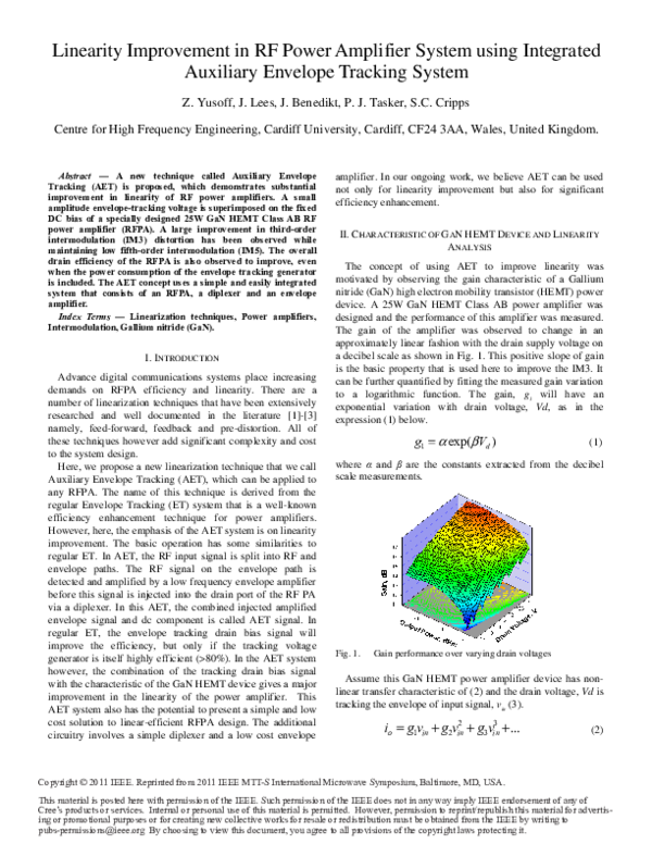 (PDF) Linearity improvement in RF power amplifier system using ...