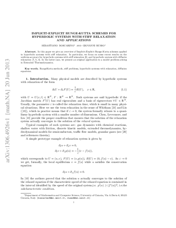 Pdf Implicit Explicit Runge Kutta Schemes For Hyperbolic Systems With