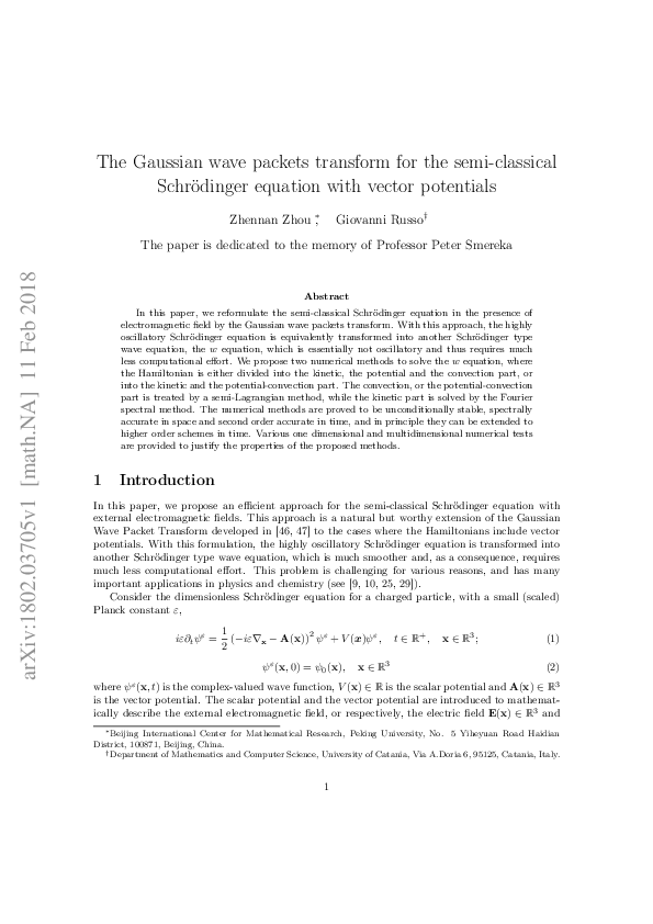 (PDF) The Gaussian Wave Packet Transform for the Semi-Classical ...