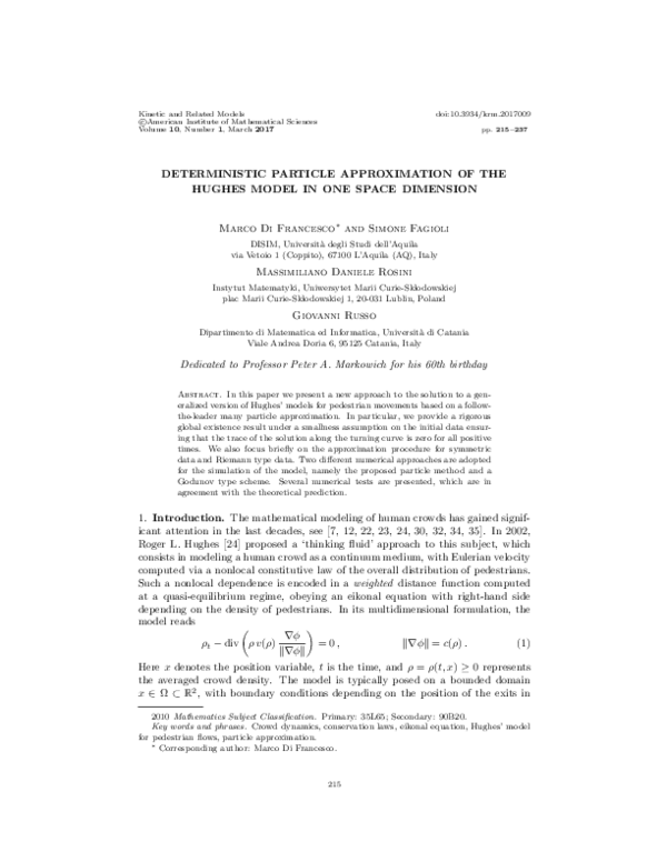 (PDF) Deterministic particle approximation of the Hughes model in one space dimension