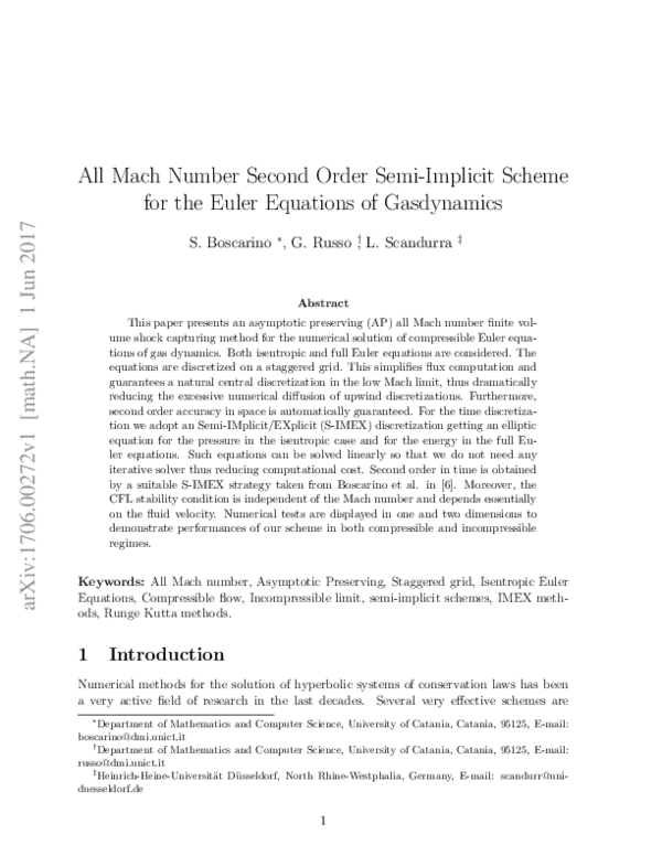(PDF) All Mach Number Second Order Semi-implicit Scheme for the Euler Equations of Gas Dynamics