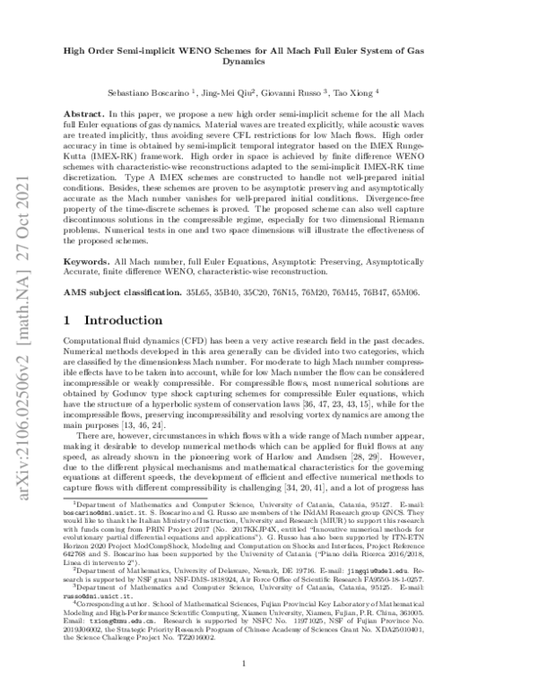 Pdf High Order Semi Implicit Weno Schemes For All Mach Full Euler System Of Gas Dynamics