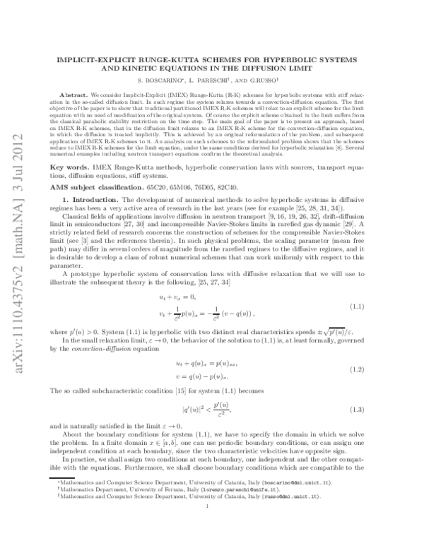 Pdf Implicit Explicit Rungekutta Schemes For Hyperbolic Systems And
