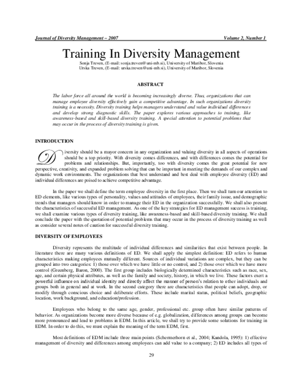 (PDF) Training in Diversity Management