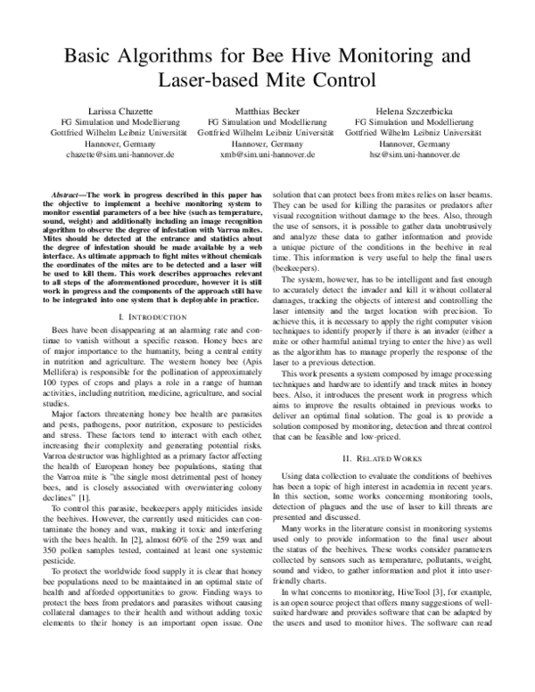 (PDF) Basic algorithms for bee hive monitoring and laser-based mite control