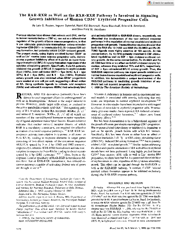 (PDF) RAR-RXR Pathway Inhibits CD34+ Erythroid Growth