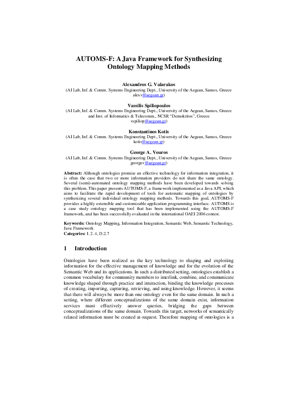 Pdf Automs F A Java Framework For Synthesizing Ontology Mapping Methods