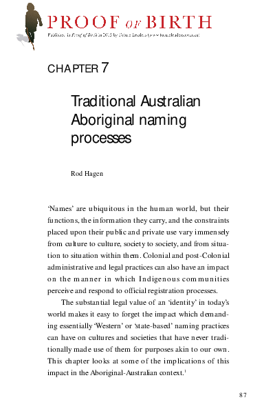 (PDF) Traditional Australian Aboriginal naming processes | Rod Hagen ...