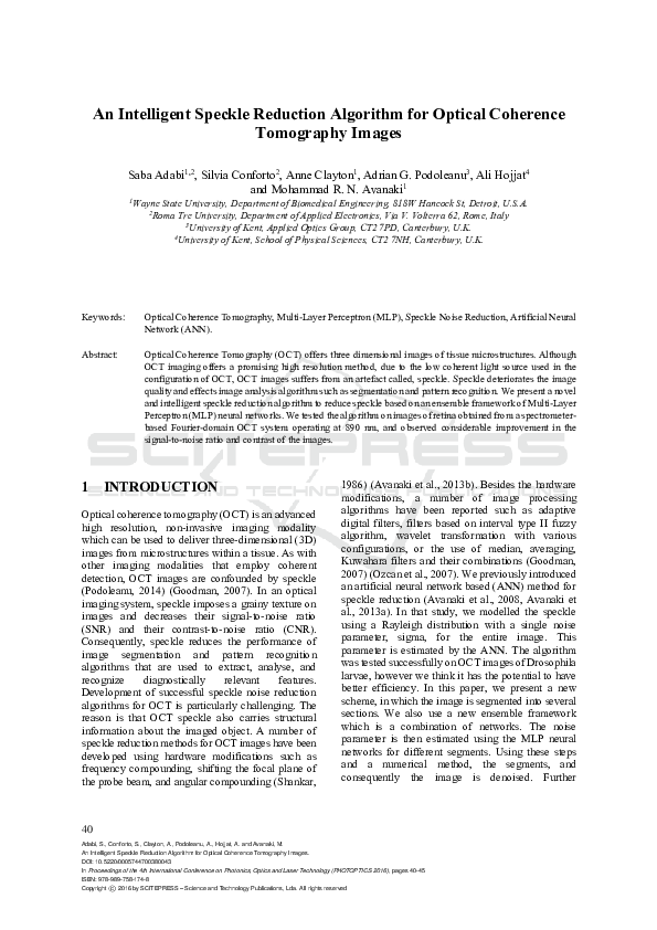 (PDF) An Intelligent Speckle Reduction Algorithm for Optical Coherence ...