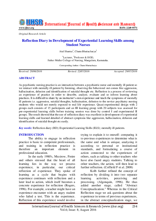 (PDF) Reflection Diary in Development of Experiential Learning Skills ...