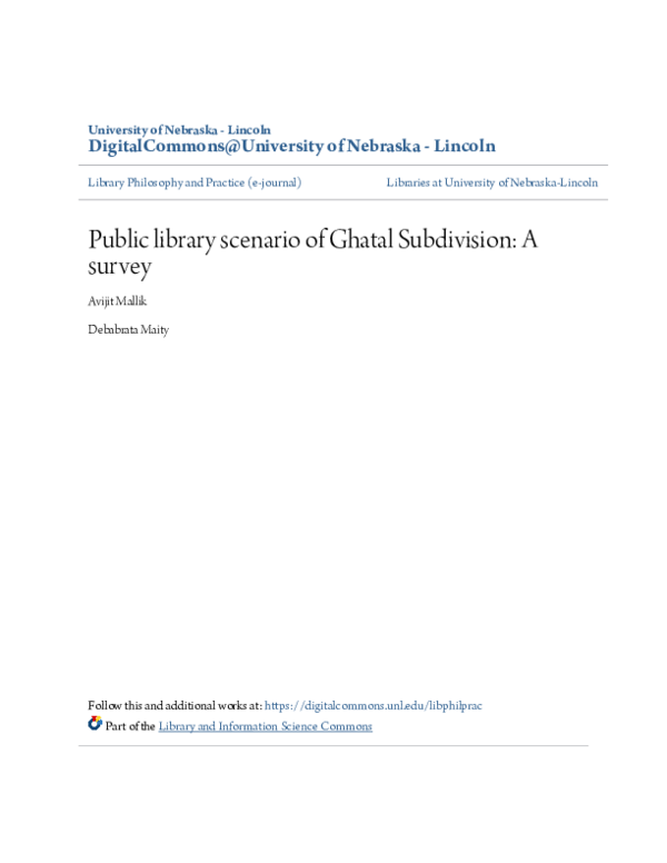 (PDF) Public library scenario of Ghatal Subdivision: A survey
