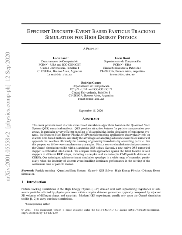 Pdf Efficient Discrete Event Based Particle Tracking Simulation For High Energy Physics