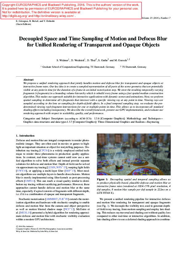 (PDF) Decoupled Space and Time Sampling of Motion and Defocus Blur for Unified Rendering of ...