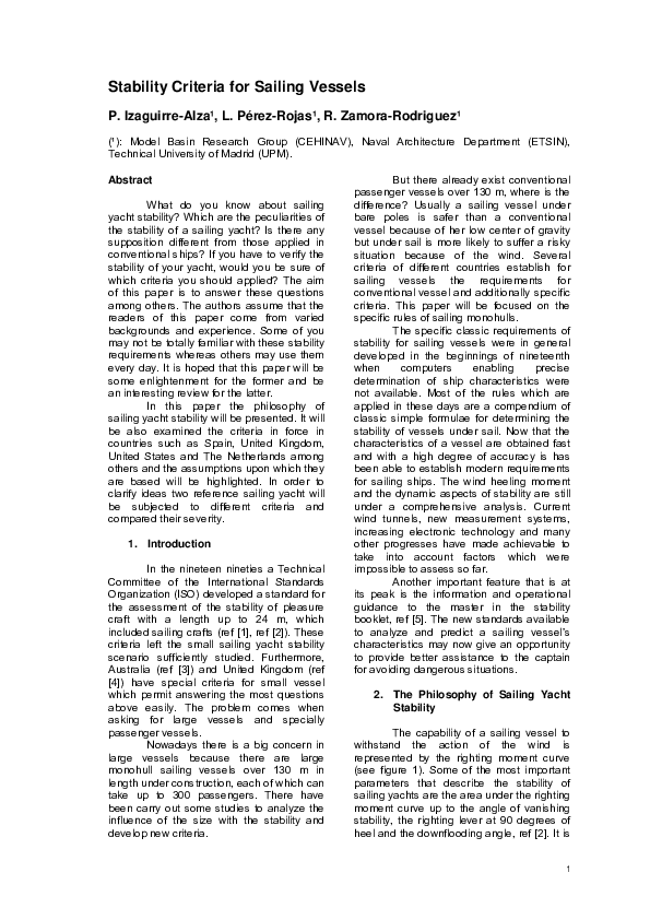 (PDF) Stability Criteria for Sailing Vessels