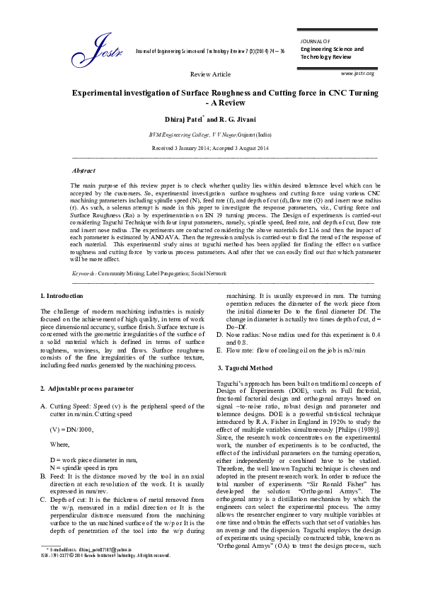 Pdf Experimental Investigation Of Surface Roughness And Cutting Force In Cnc Turning A Review