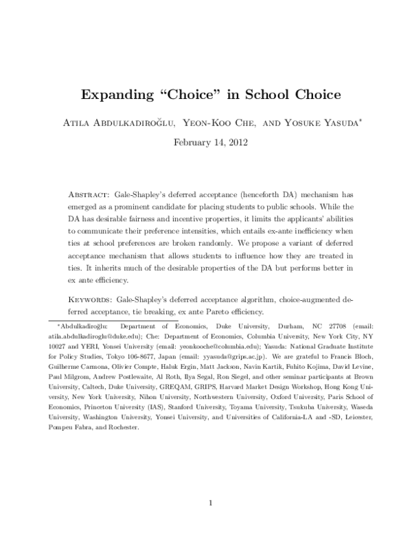 (PDF) Expanding “Choice ” in School Choice