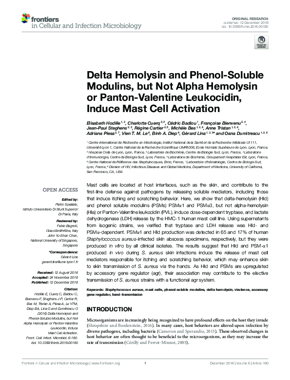 (PDF) Delta Hemolysin and Phenol-Soluble Modulins, but Not Alpha ...