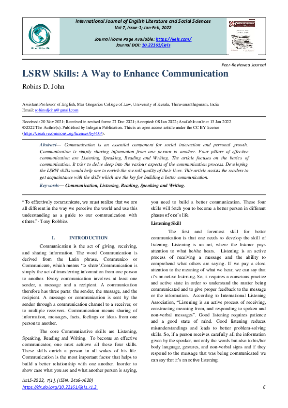 (PDF) LSRW Skills: A Way to Enhance Communication