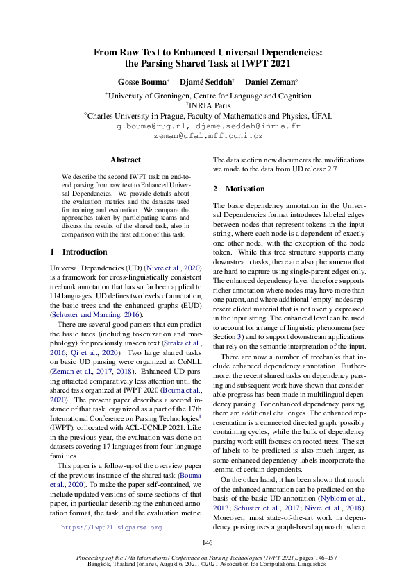 Pdf From Raw Text To Enhanced Universal Dependencies The Parsing