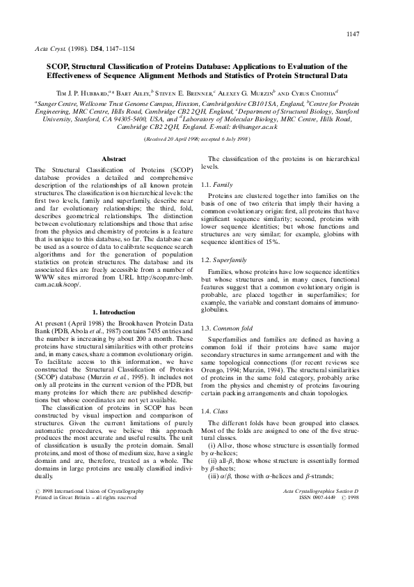 (PDF) SCOP, Structural Classification of Proteins Database ...