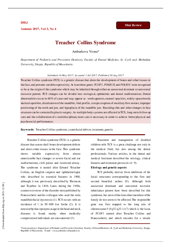 (PDF) Treacher Collins Syndrome