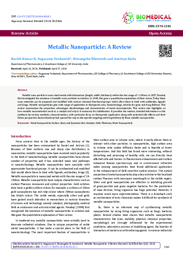 (PDF) Metallic Nanoparticle: A Review