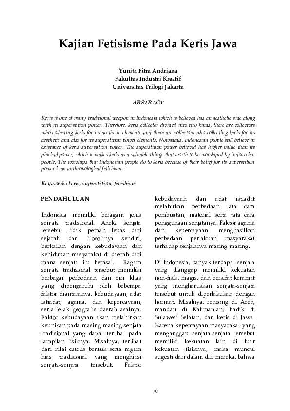 (PDF) Kajian Fetisisme Pada Keris Jawa