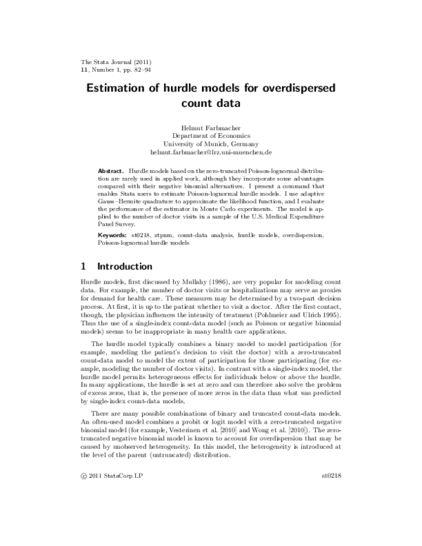(PDF) Estimation of hurdle models for overdispersed count data