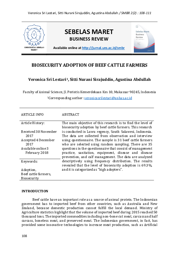 (PDF) Biosecurity Adoption of Beef Cattle Farmers