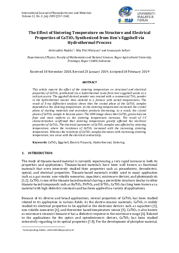 Pdf The Effect Of Sintering Temperature On Structure And Electrical