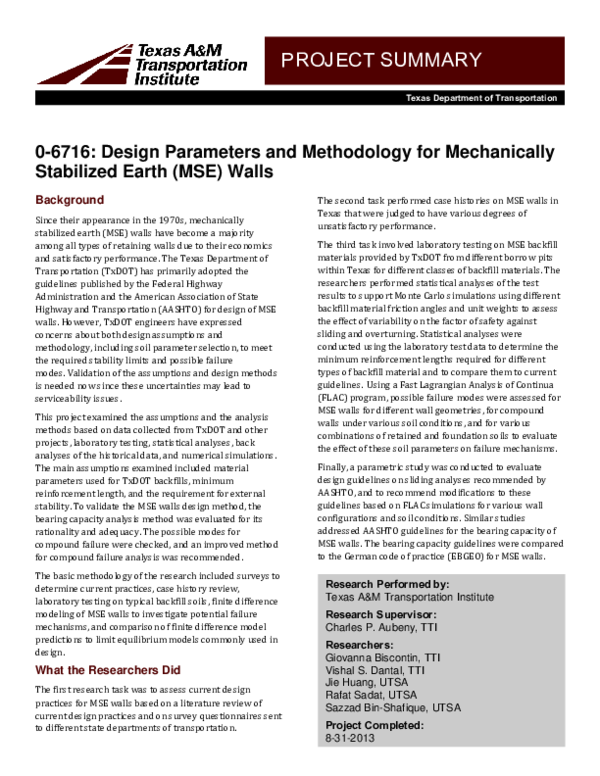 (PDF) Design Parameters and Methodology for Mechanically Stabilized ...