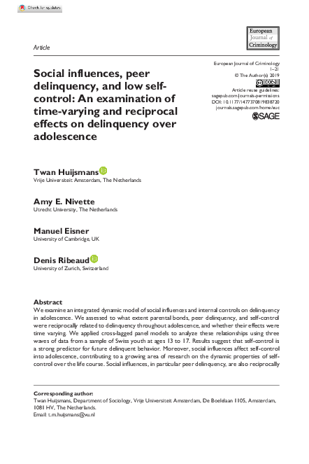 (PDF) Social influences, peer delinquency, and low self-control: An ...