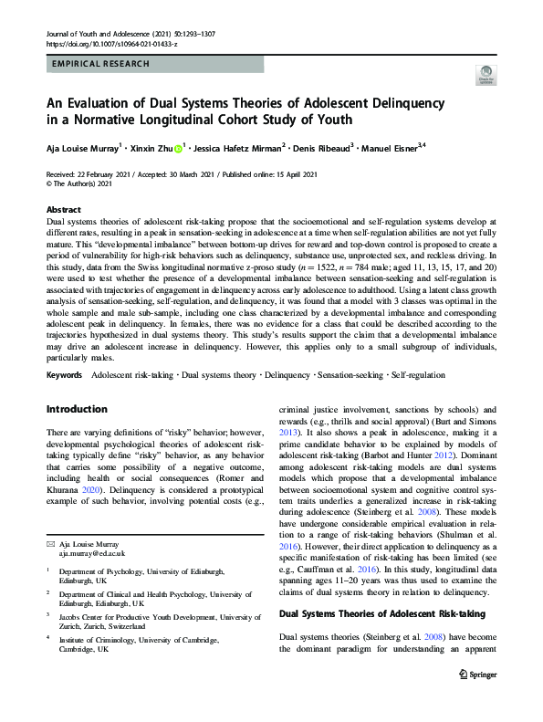(PDF) An Evaluation of Dual Systems Theories of Adolescent Delinquency ...