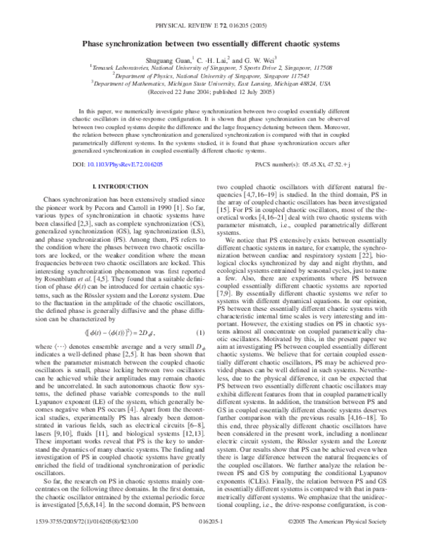 Pdf Phase Synchronization Between Two Essentially Different Chaotic