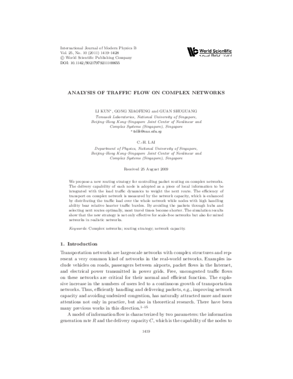 (PDF) Analysis of Traffic Flow on Complex Networks