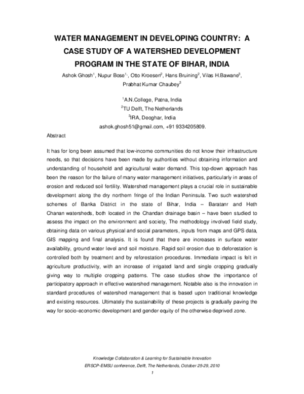 (PDF) Water management in developing country: A case study of a ...