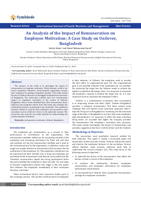 (PDF) An Analysis of the Impact of Remuneration on Employee Motivation ...