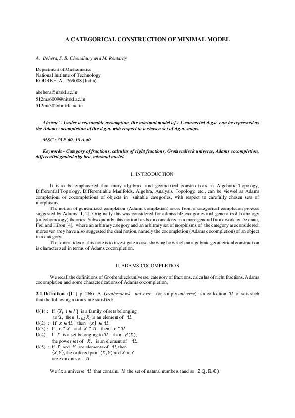 (PDF) A Categorical Construction of Minimal Model