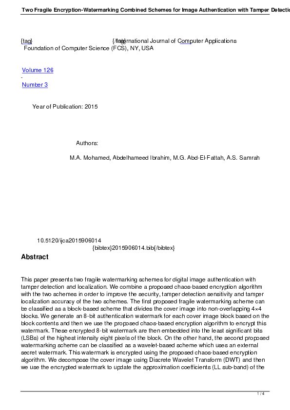 (PDF) Two Fragile Encryption-Watermarking Combined Schemes for Image Authentication with Tamper ...