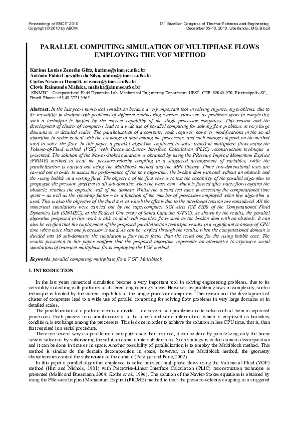 (PDF) Parallel Computing Simulation of Multiphase Flows Employing the Vof Method