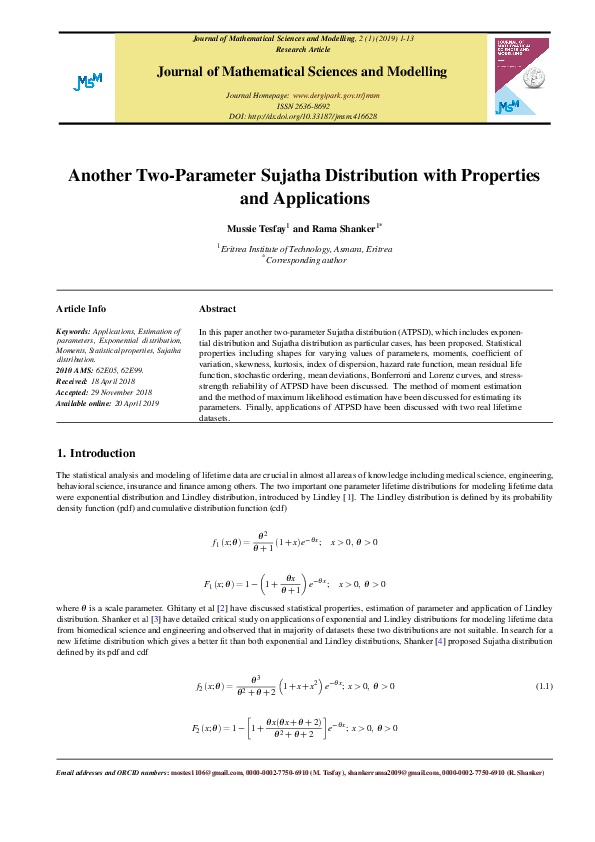 Pdf Another Two Parameter Sujatha Distribution With Properties And