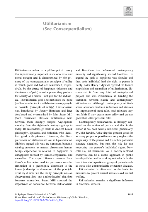 (PDF) Utilitarianism (See Consequentialism)