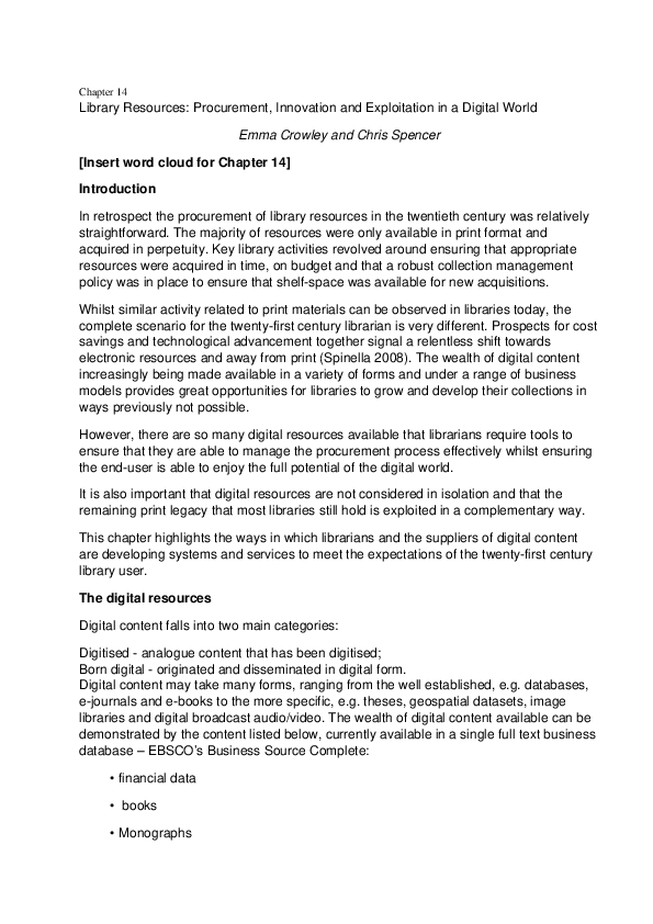 (PDF) Library Resources: Procurement, Innovation and Exploitation in a ...