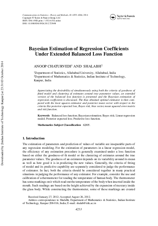 Pdf Bayesian Estimation Of Regression Coefficients Under Extended