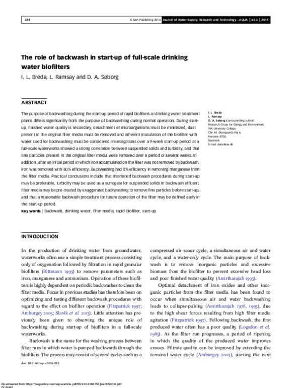 (PDF) The role of backwash in start-up of full-scale drinking water ...