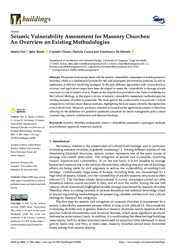 (PDF) Seismic Vulnerability Assessment for Masonry Churches: An ...