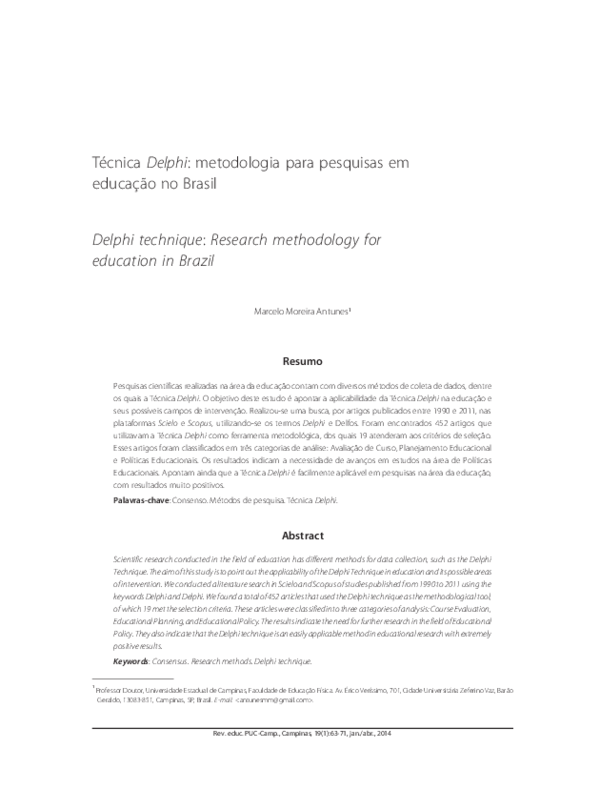 (PDF) Delphi technique: Research methodology for education in Brazil