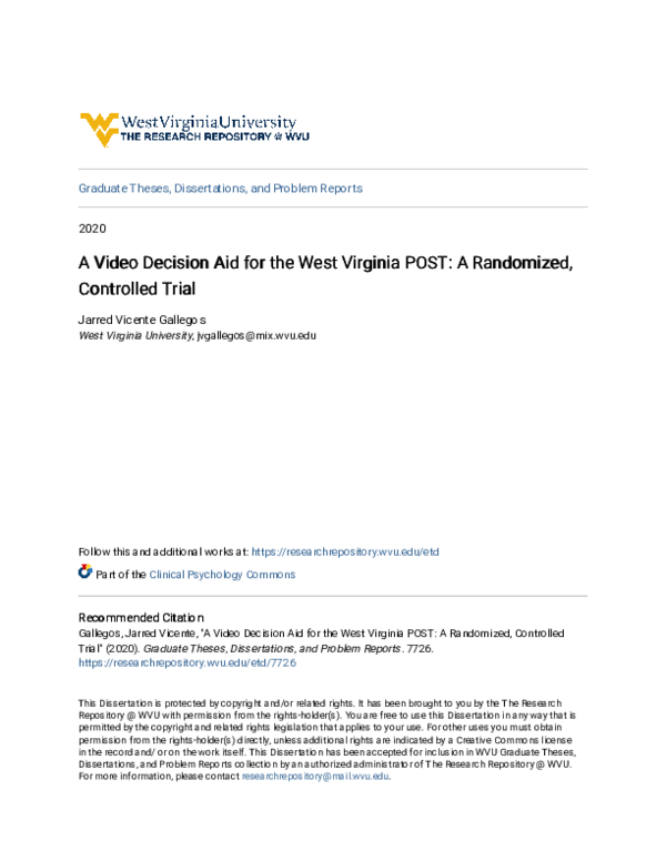 (PDF) A Video Decision Aid for the West Virginia POLST: A Randomized ...